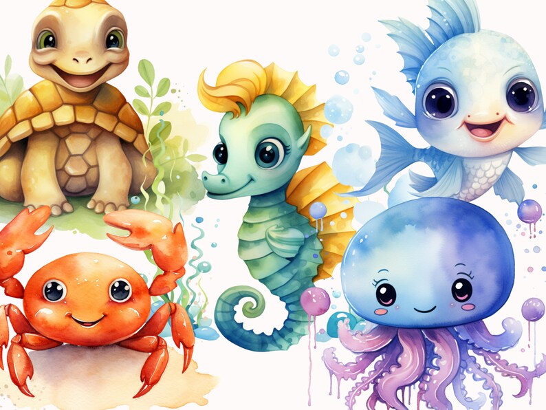 Undersea Watercolor Clipart, Children's Book, Nursery Decor, Baby Wall ...