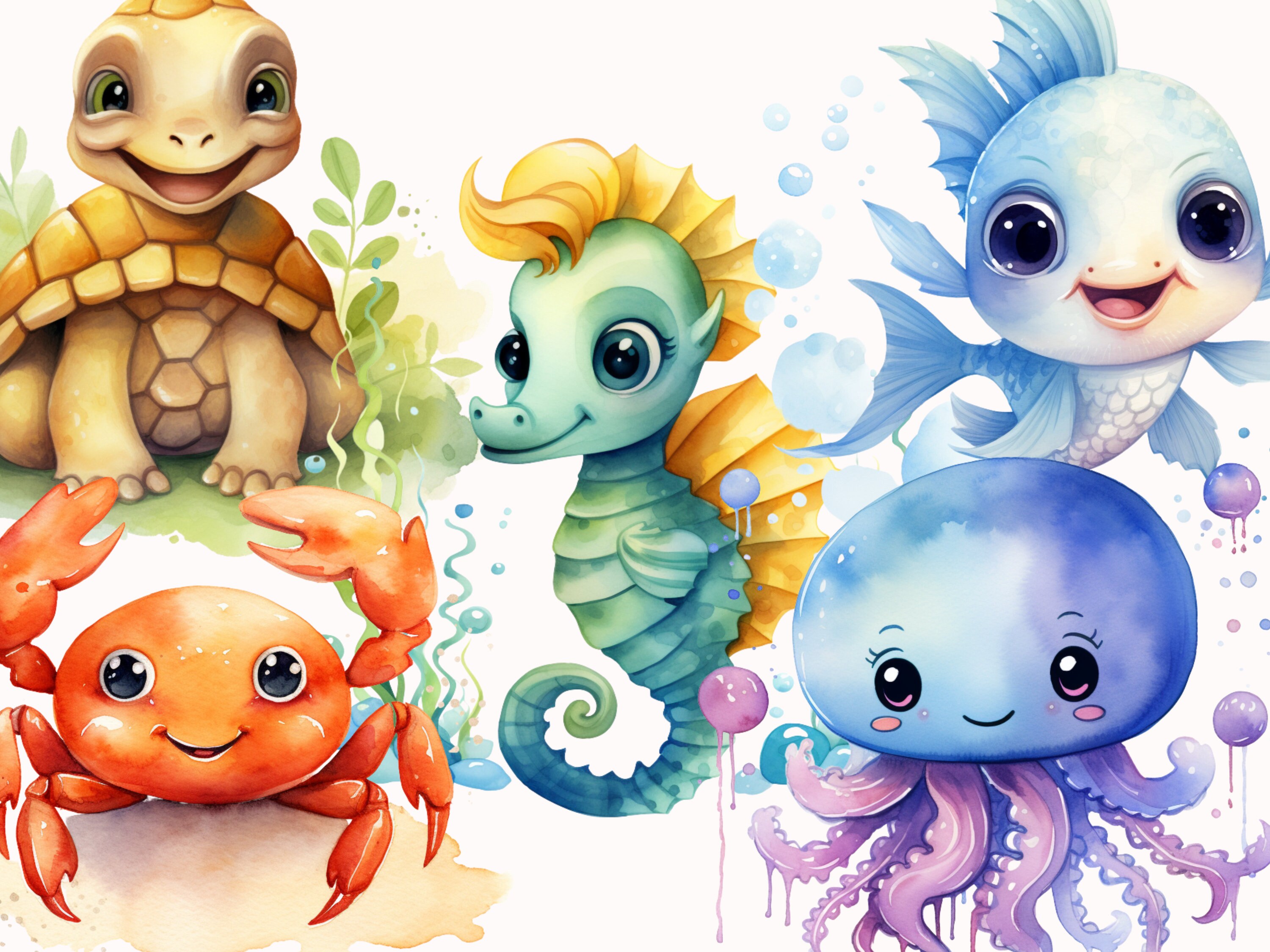 Undersea Watercolor Clipart, Children's Book, Nursery Decor, Baby Wall ...