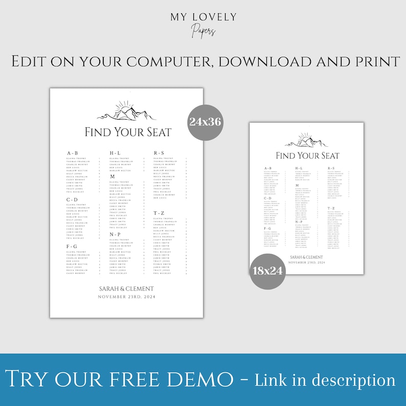Mountain Wedding Seating Chart Printable Editable Table - Etsy