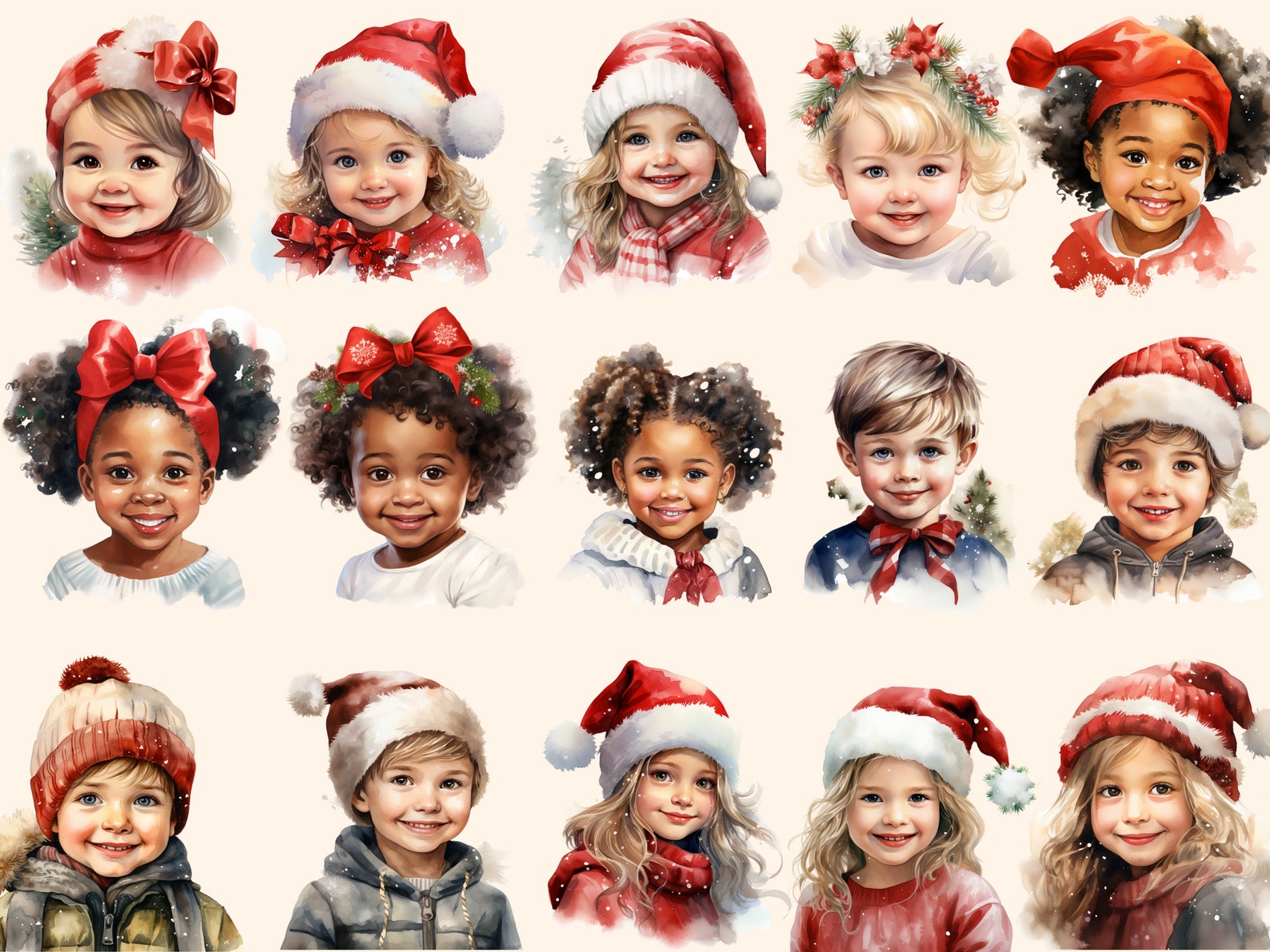 60 Christmas Kids Clipart Bundle Little Girls Boys Black - Etsy