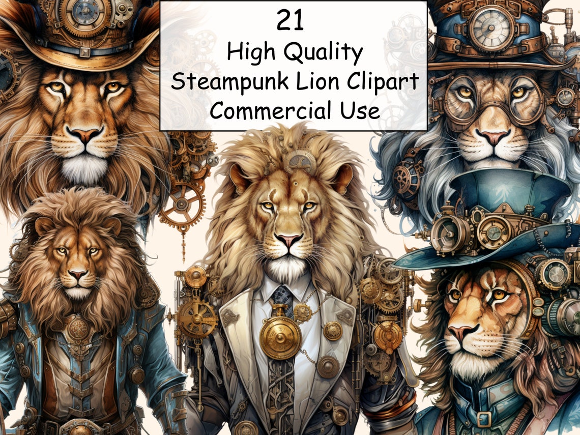 21 Steampunk Lion Clipart, Watercolor Steampunk Png, Steampunk Animal ...