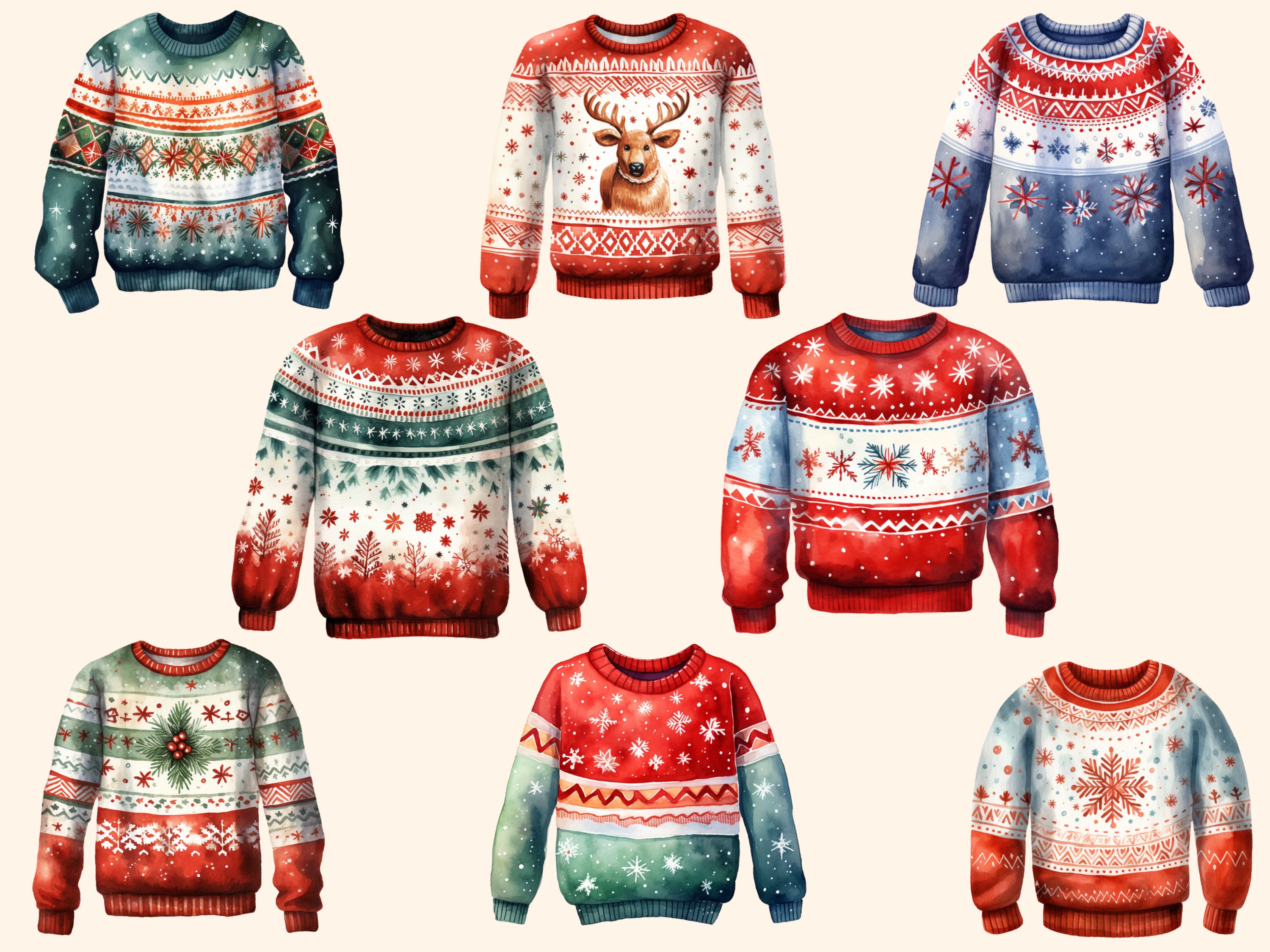 24 Watercolor Christmas Jumper Clipart, High Quality PNG Files, Ugly ...