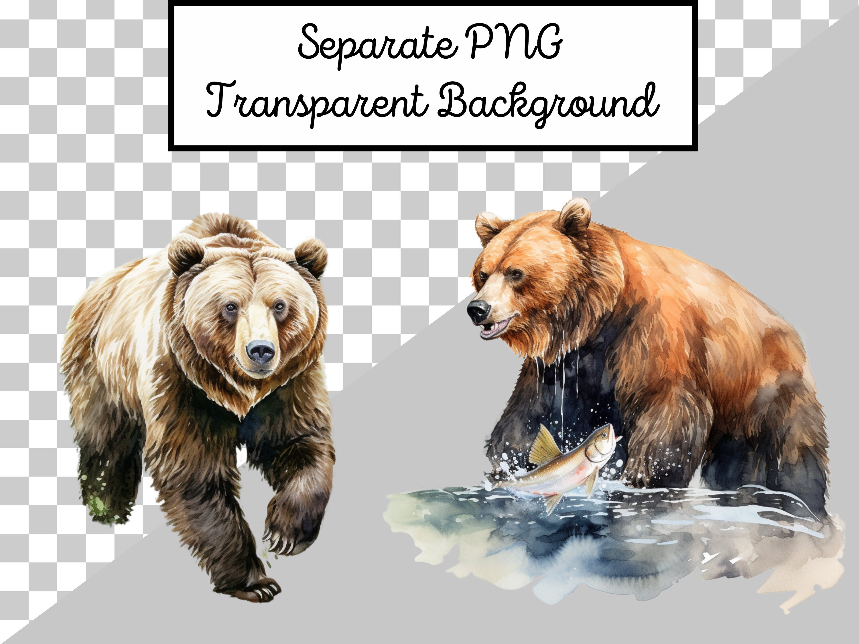Brown Bears Watercolor Clipart Bundle, 134 PNG Grizzly Images, Wildlife ...