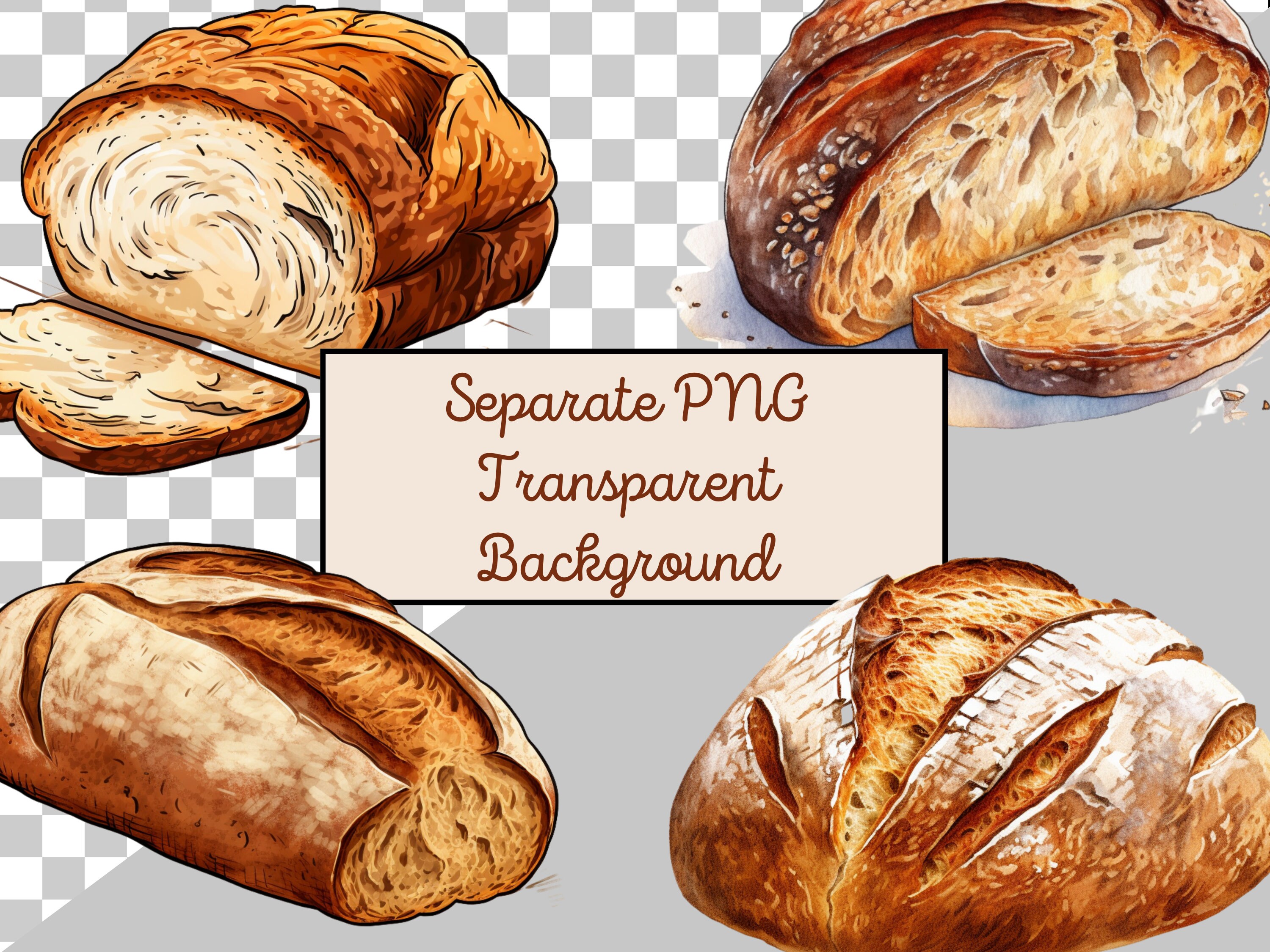 30 Watercolor Bakery Clipart, Png Baking Clipart, Bread Clipart ...