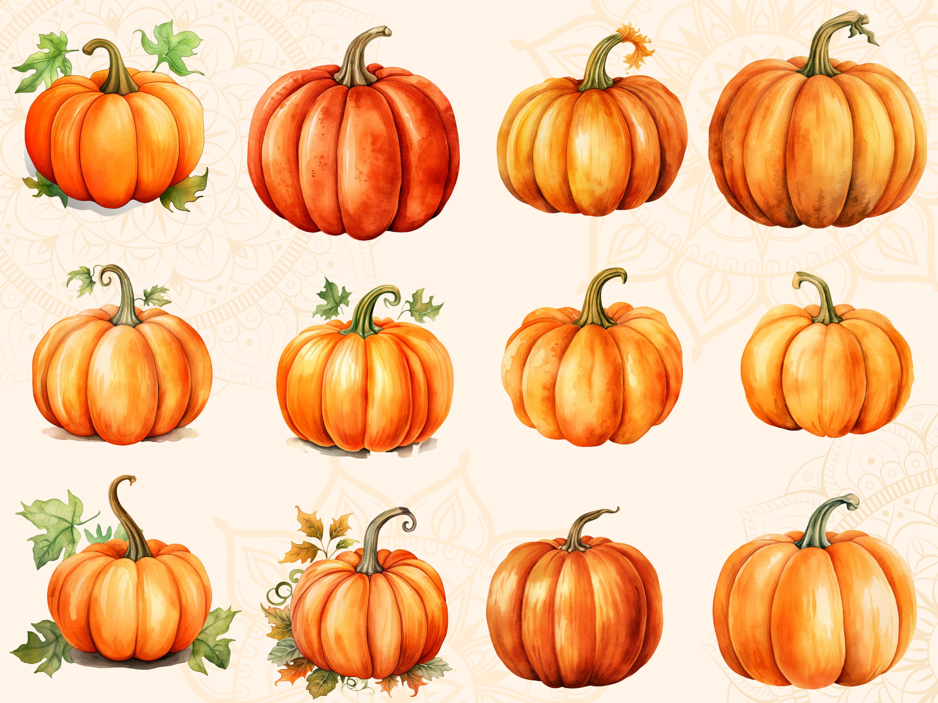 Watercolor Pumpkin Clipart, Autumn Watercolor in PNG Format Instant ...
