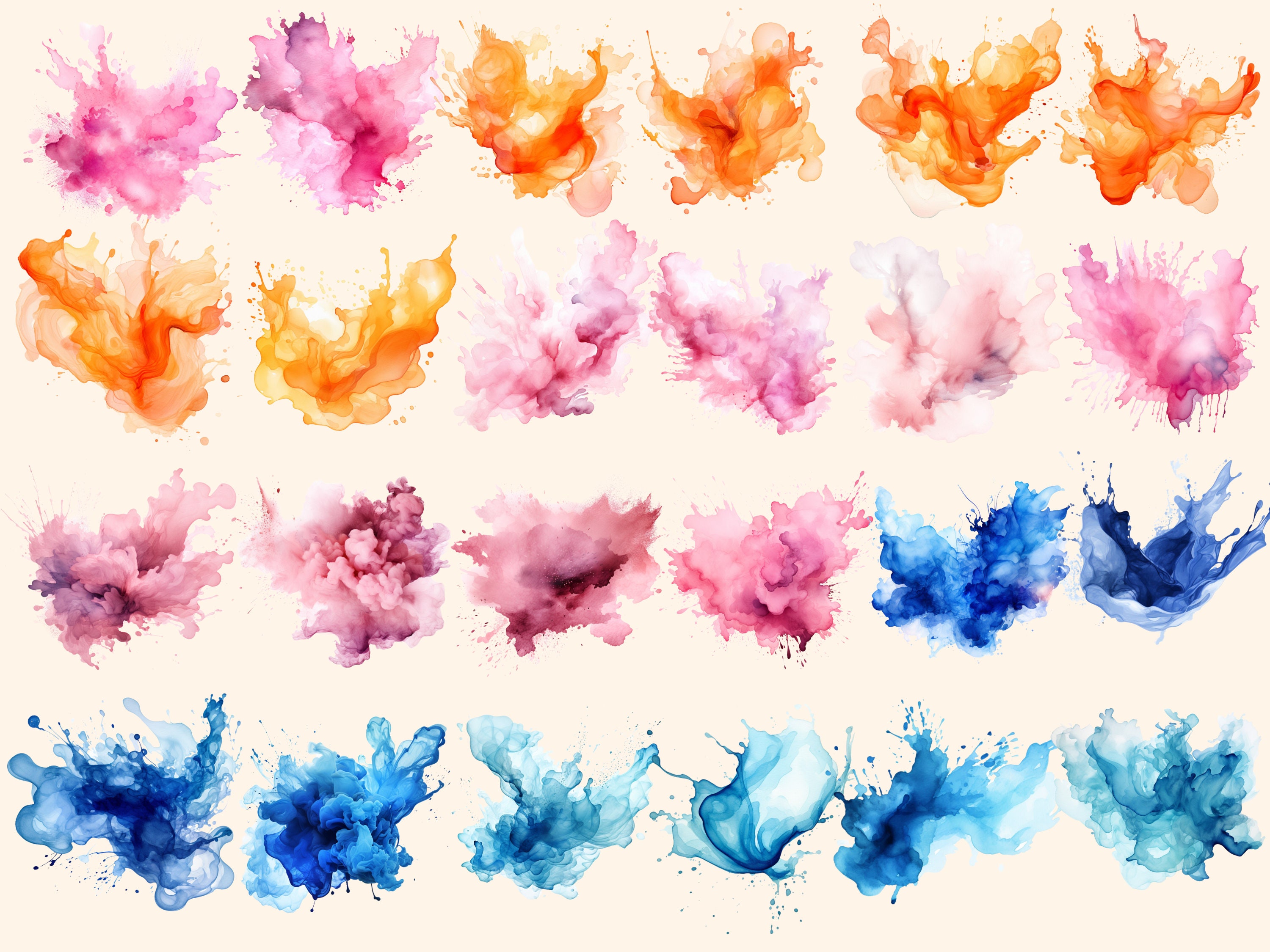 100 Pastel Watercolor Alcohol Ink Splash Clipart, Paint Splatter PNG ...