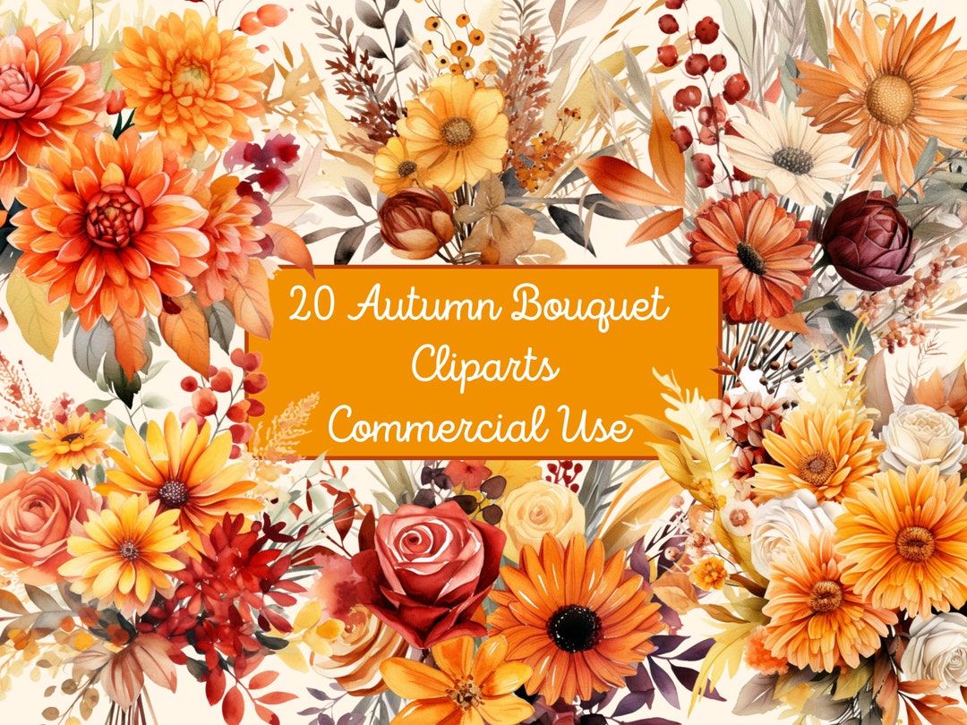 20 Autumn Flowers Clipart, Watercolor Clipart, Fall Season, Scrapbook ...
