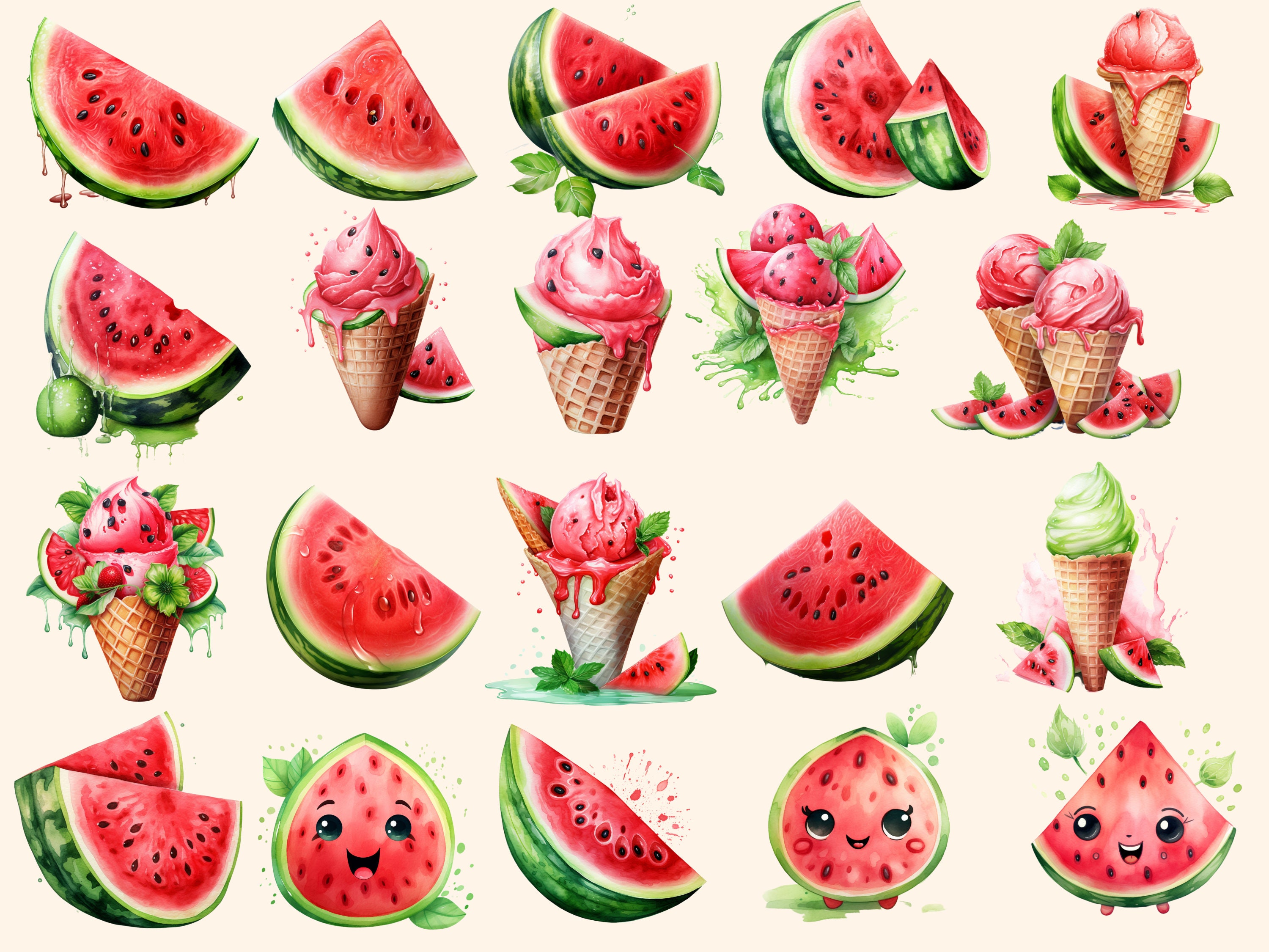 100 Watermelon Watercolor Clipart Bundle, PNG Images of Refreshing ...