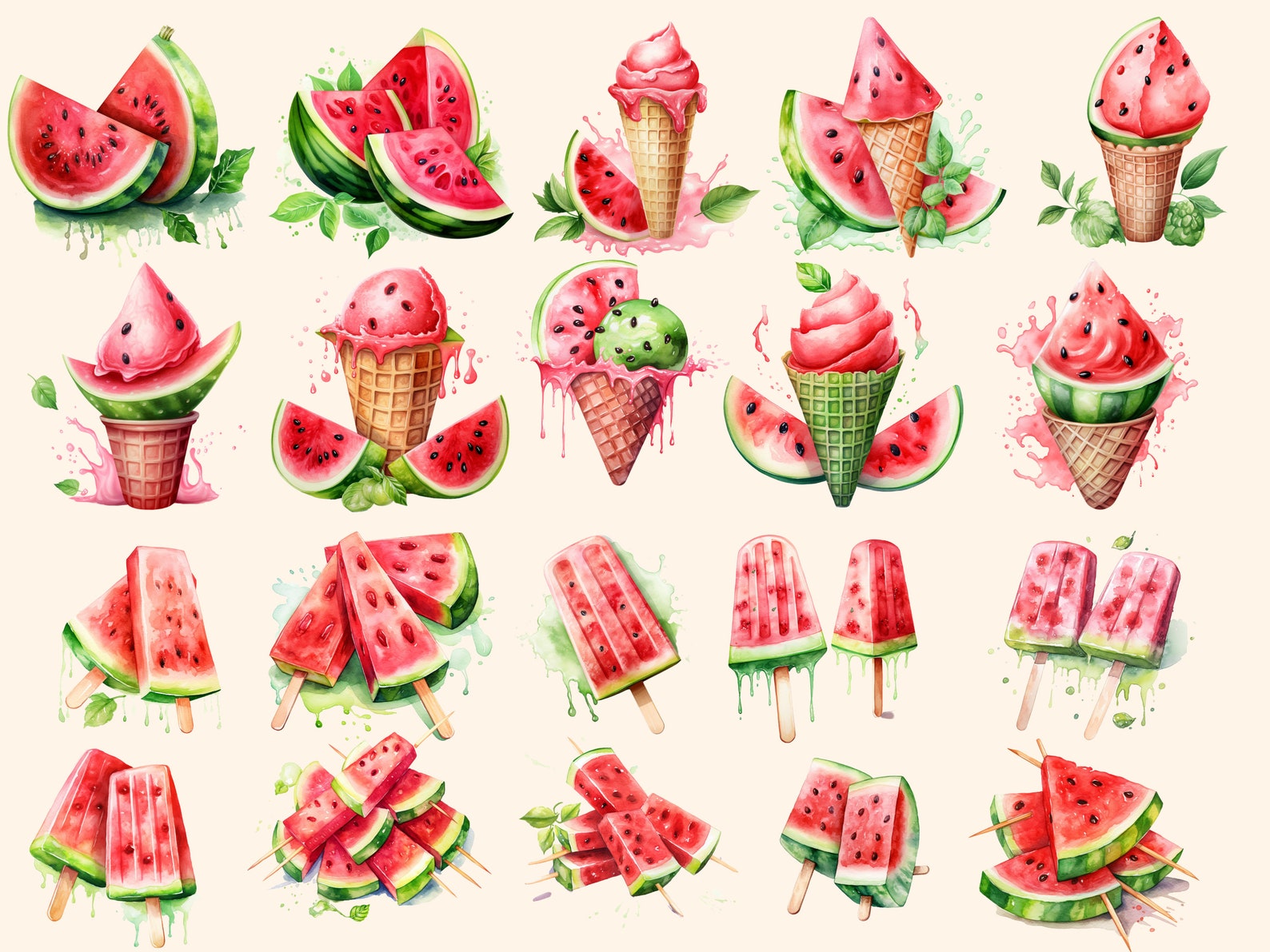 100 Watermelon Watercolor Clipart Bundle, PNG Images of Refreshing ...