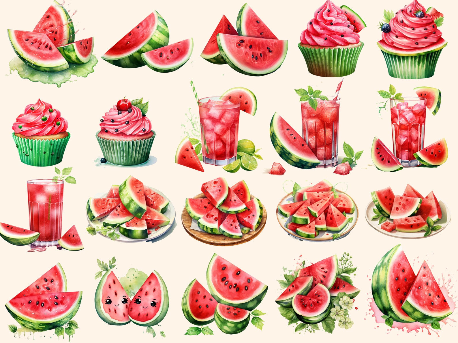 100 Watermelon Watercolor Clipart Bundle, PNG Images of Refreshing ...