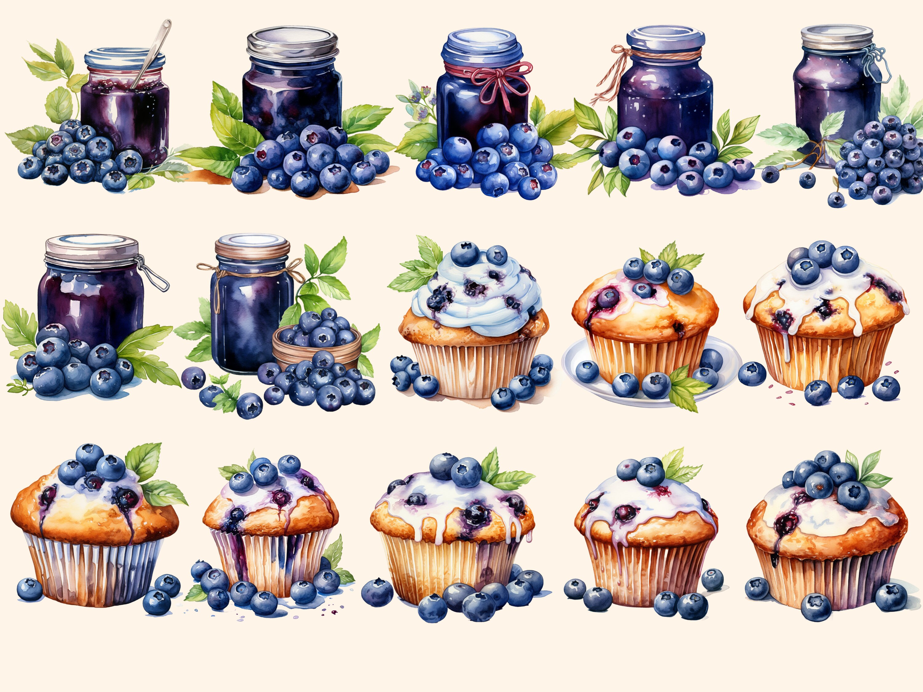 100 Blueberries Watercolor Clipart Bundle, PNG Images of Refreshing ...