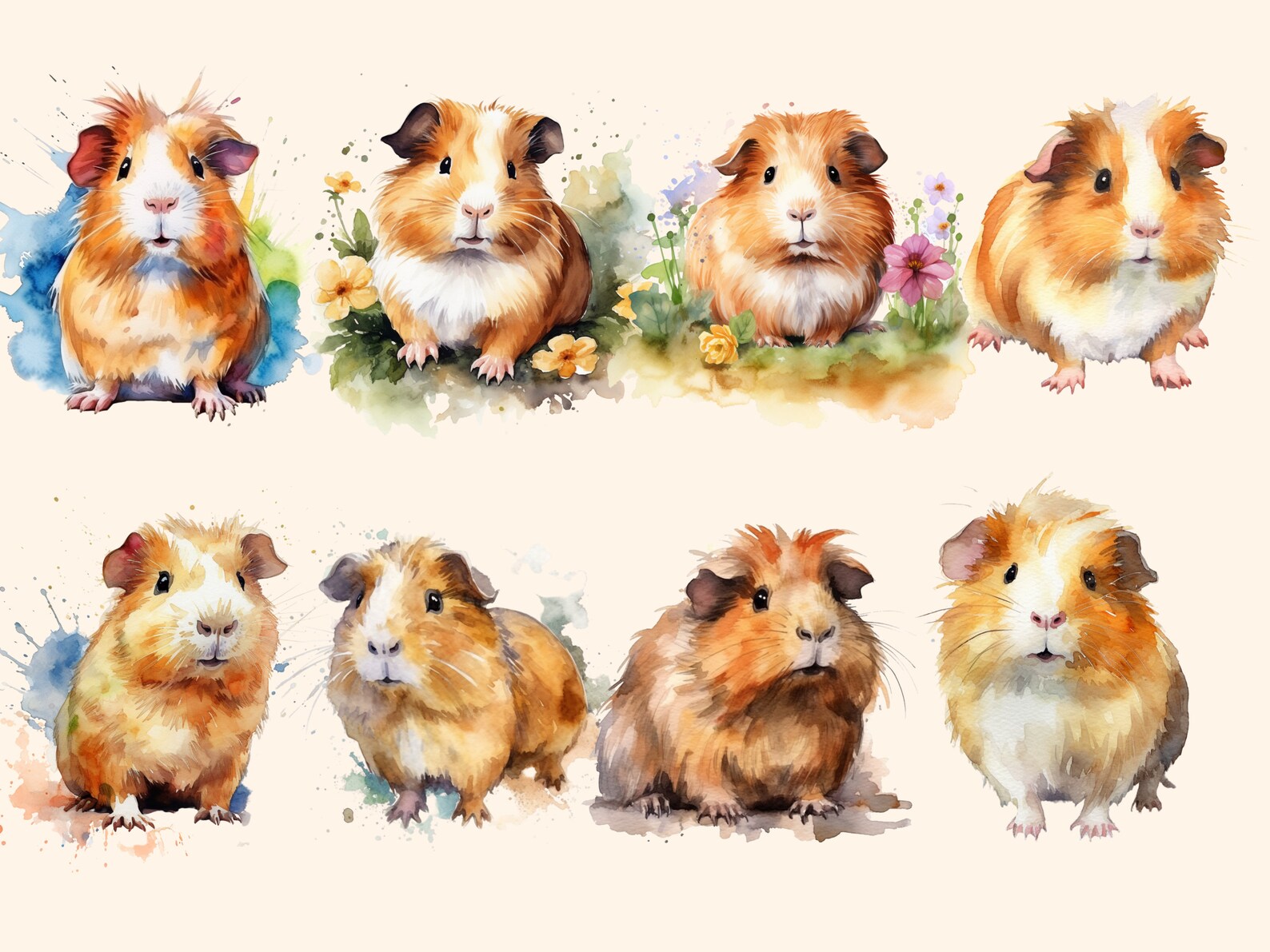 25 Watercolor Guinea Pigs Clipart PNG, Guinea Pigs Png, Flower Guinea ...
