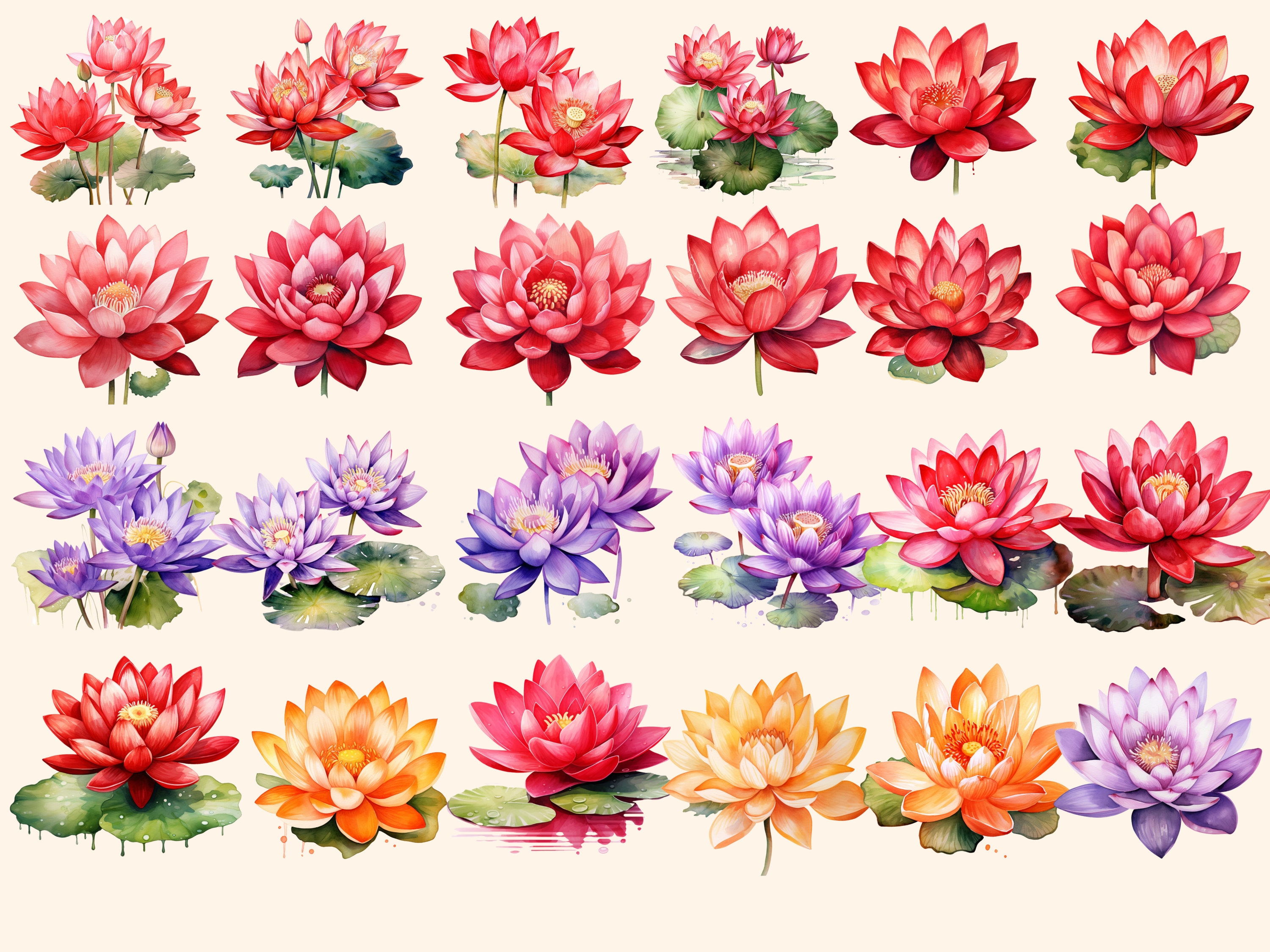 123 Lotus Flowers Watercolor Clipart Bundle - PNG Flower Images ...