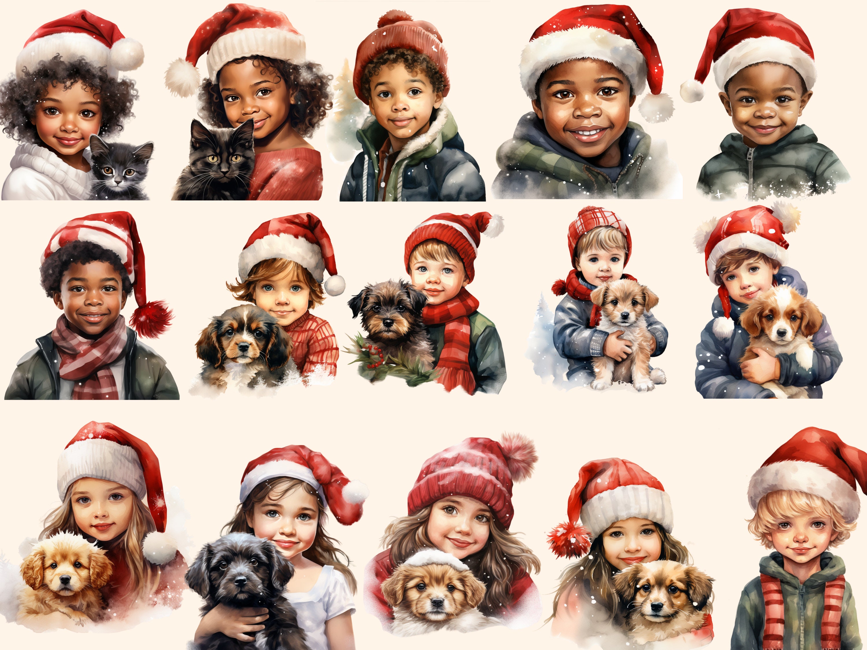 60 Christmas Kids Clipart Bundle Little Girls Boys Black - Etsy