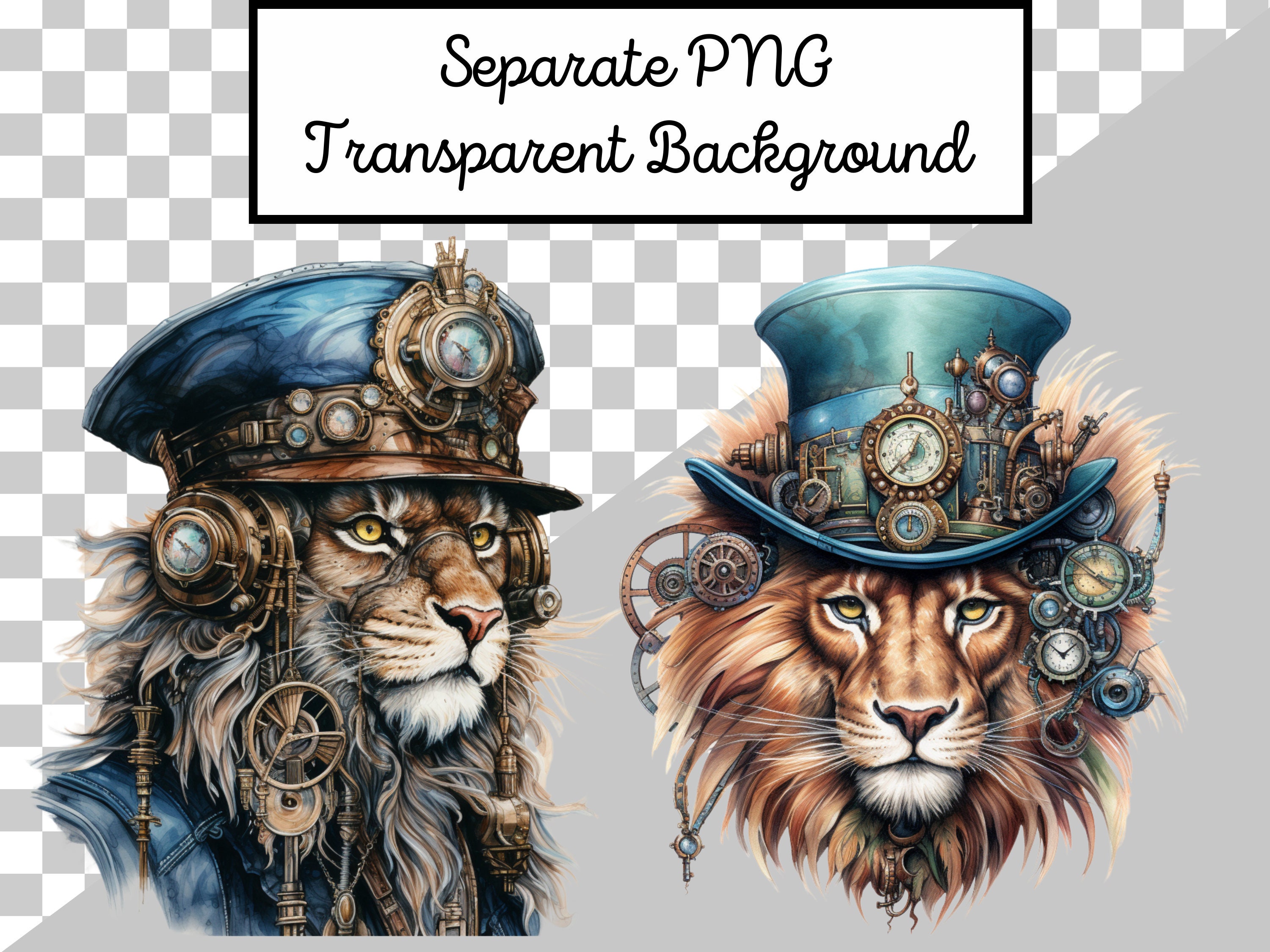 21 Steampunk Lion Clipart, Watercolor Steampunk Png, Steampunk Animal ...