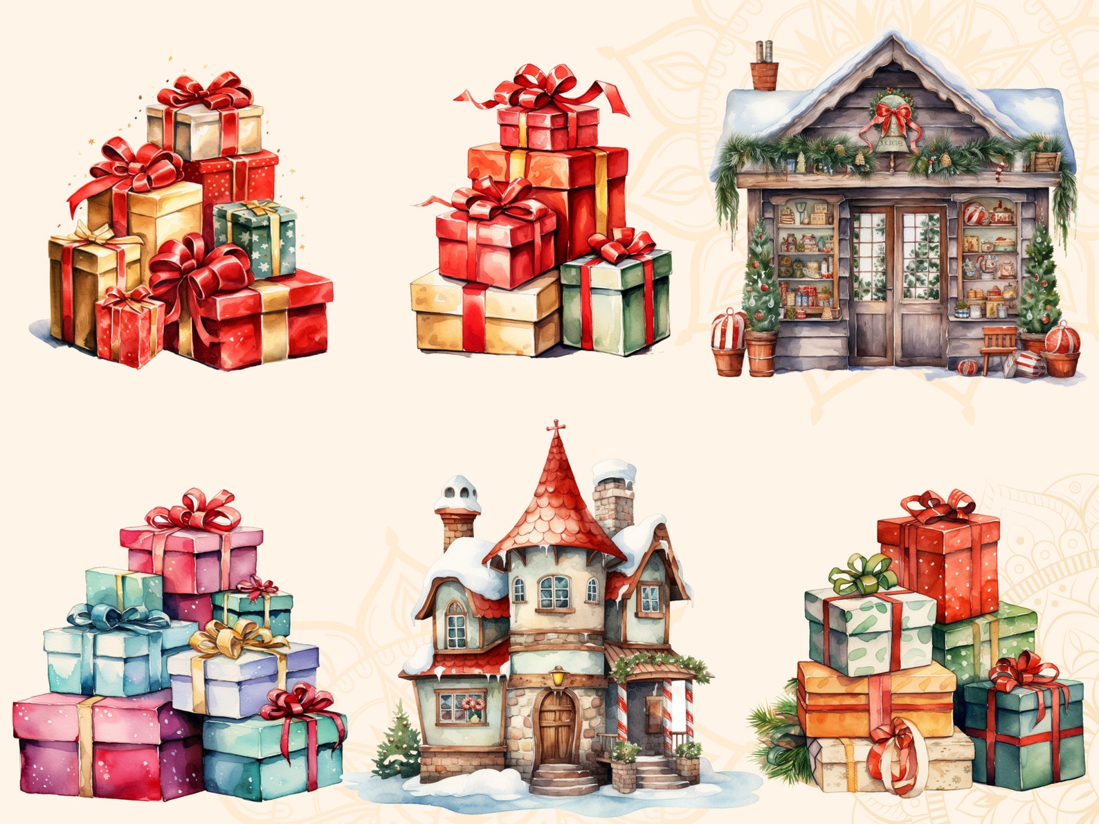 475 Christmas Clipart Mega Bundle, Watercolor PNG High Quality, Winter ...