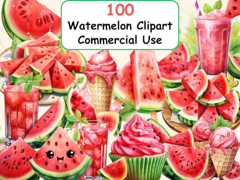 100 Watermelon Watercolor Clipart Bundle, PNG Images of Refreshing ...