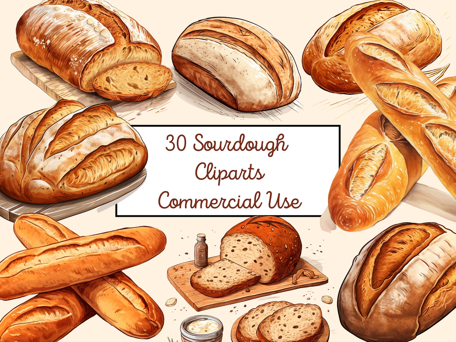 30 Watercolor Bakery Clipart, Png Baking Clipart, Bread Clipart ...