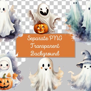 60 Spooky Halloween Ghost Clipart, Watercolor Clipart, Halloween PNG ...