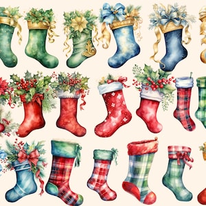79 Christmas Stocking Clipart, Watercolor Clipart, Christmas PNG ...