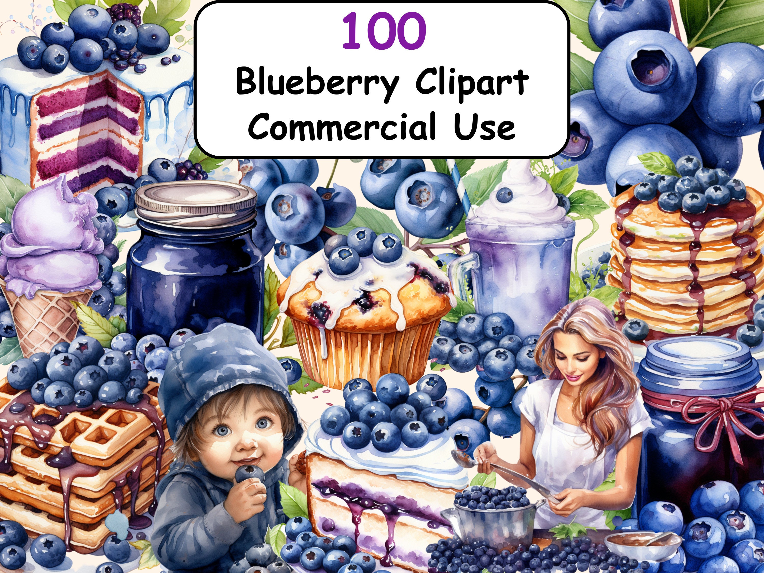 100 Blueberries Watercolor Clipart Bundle, PNG Images of Refreshing ...