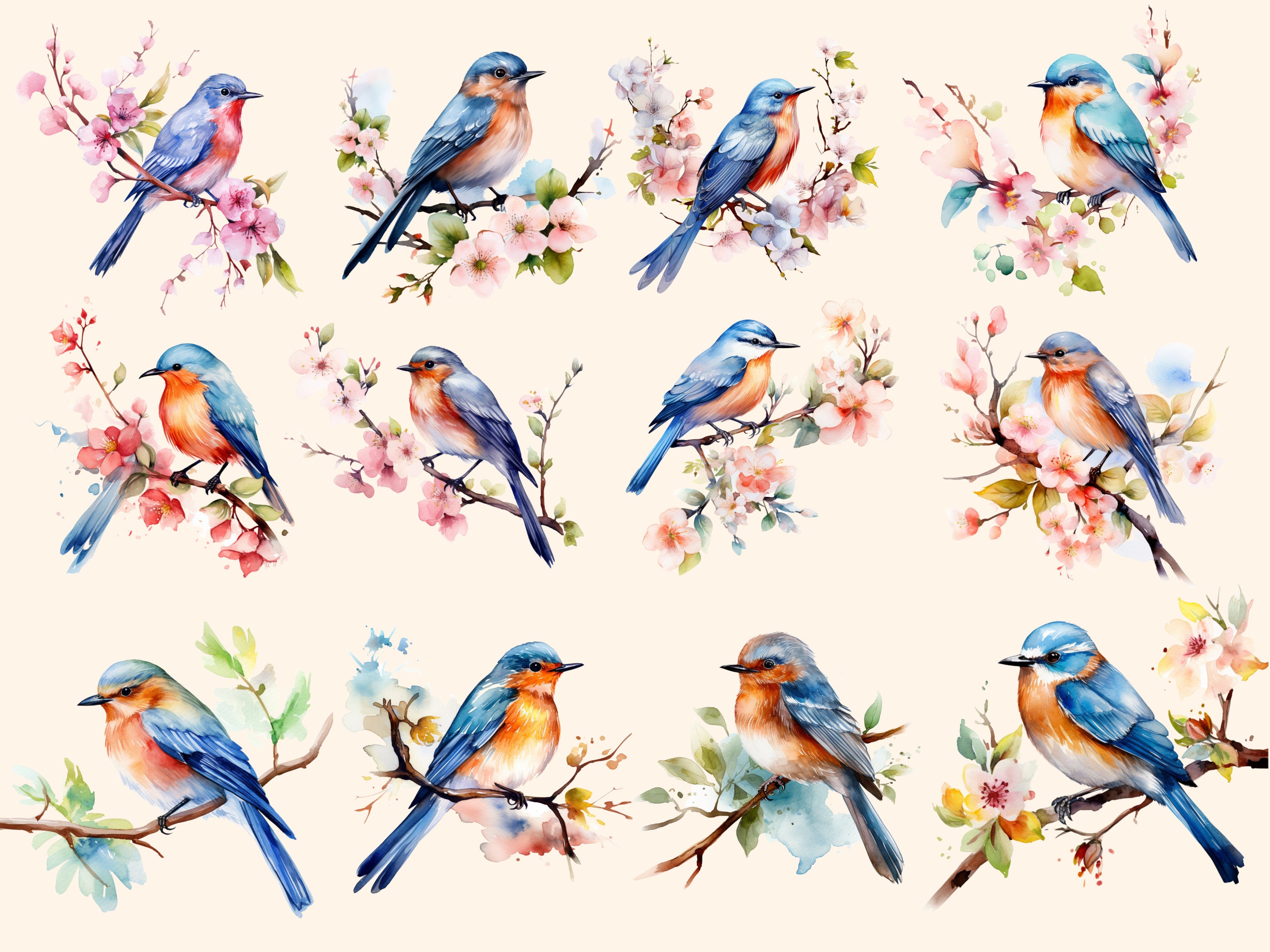 52 Watercolor Bird Clipart Bundle, Spring Birds Clipart, Birds Bundle ...