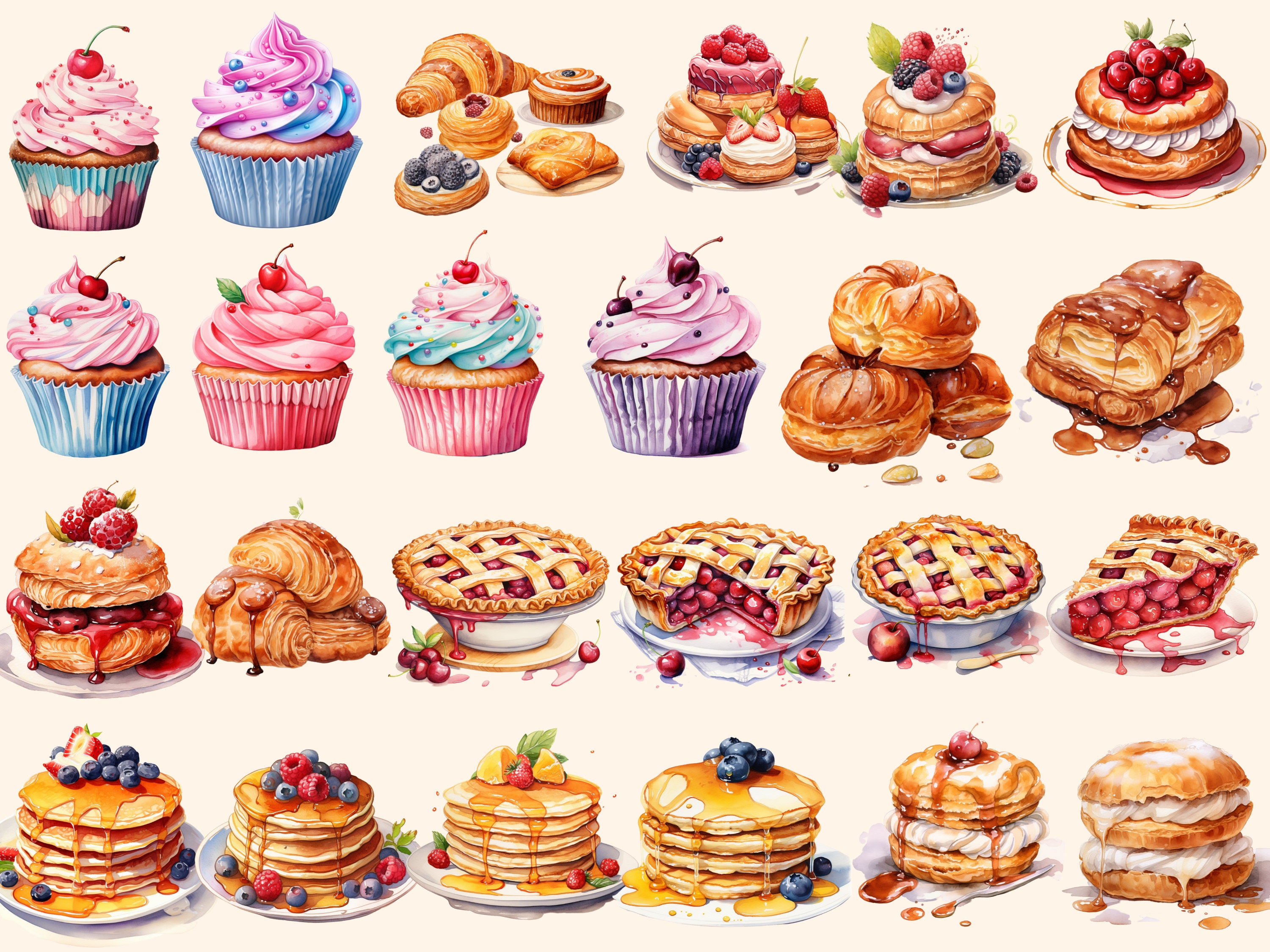 127 Sweet Treats Watercolor Clipart Bundle, Tasty Desserts, Donut ...
