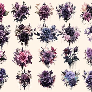 80 PNG Watercolor Gothic Floral Clipart, Magical Gothic Flowers Clip ...