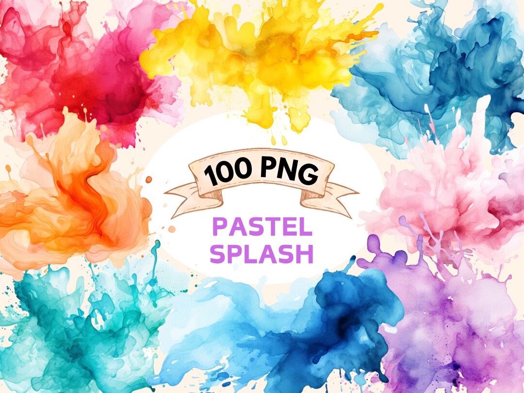 100 Pastel Watercolor Alcohol Ink Splash Clipart, Paint Splatter PNG ...