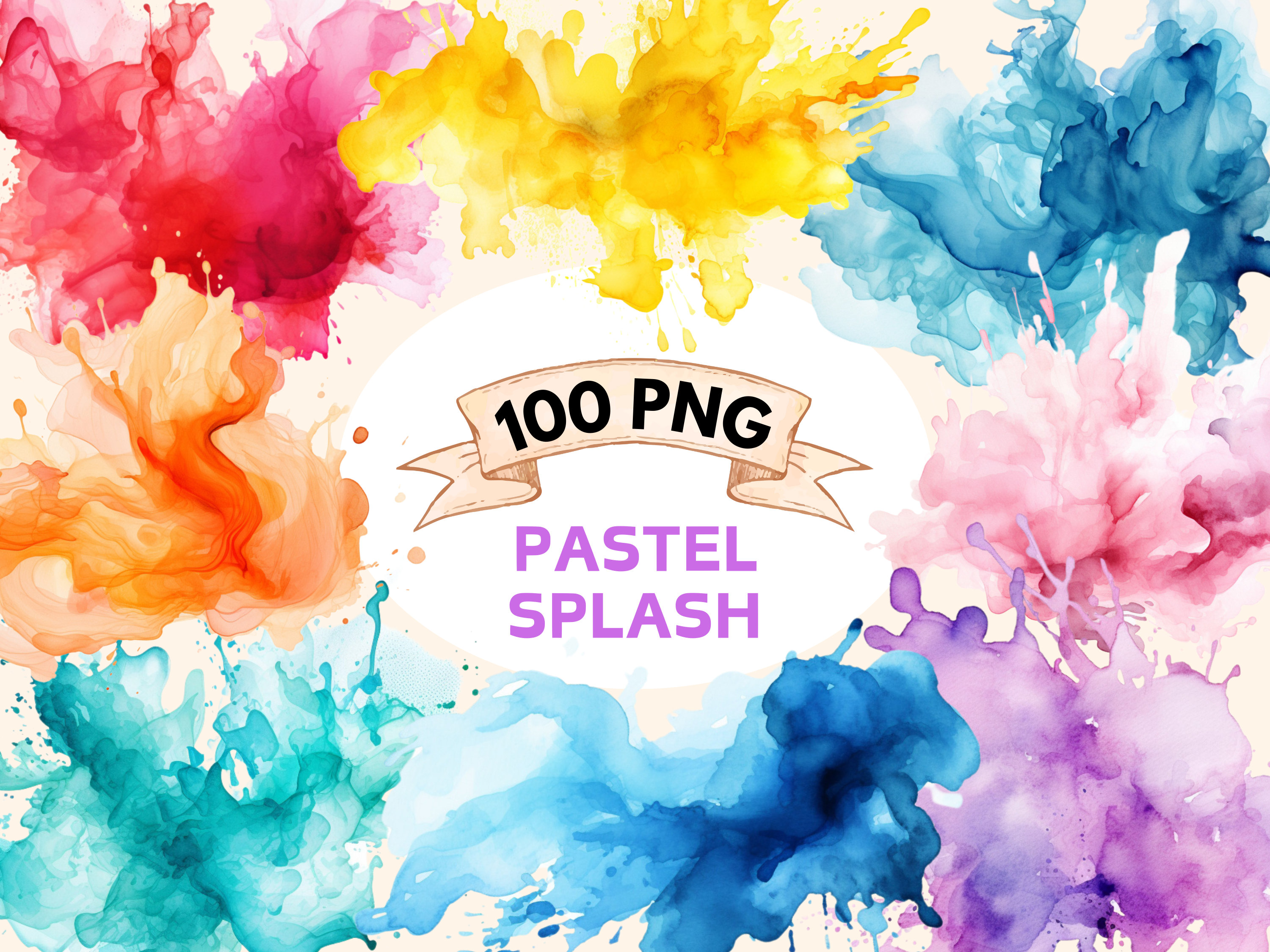 100 Pastel Watercolor Alcohol Ink Splash Clipart, Paint Splatter PNG ...