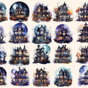 Halloween Houses Watercolor Clipart Bundle, 161 PNG Spooky House Images ...