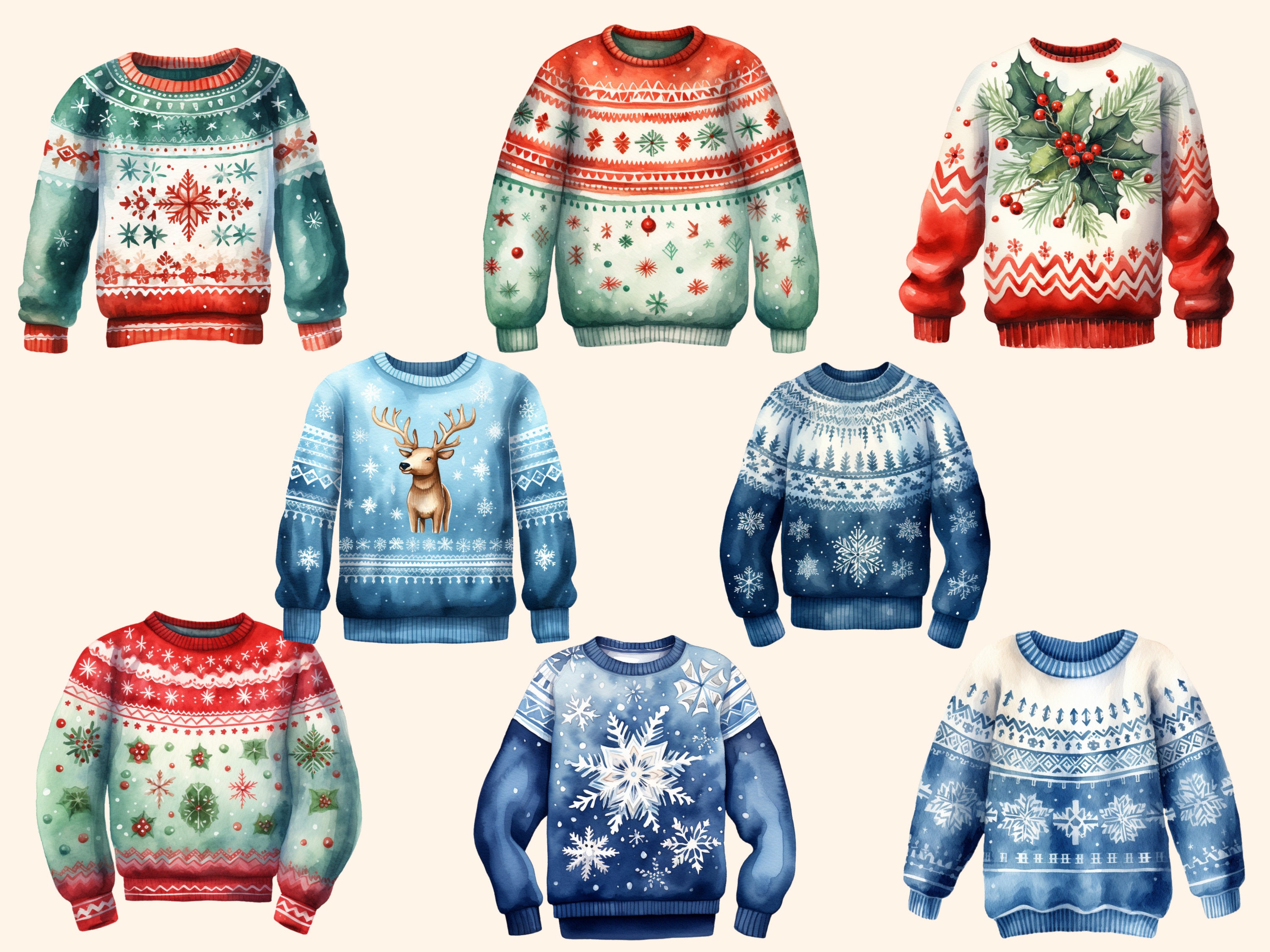 24 Watercolor Christmas Jumper Clipart, High Quality PNG Files, Ugly ...