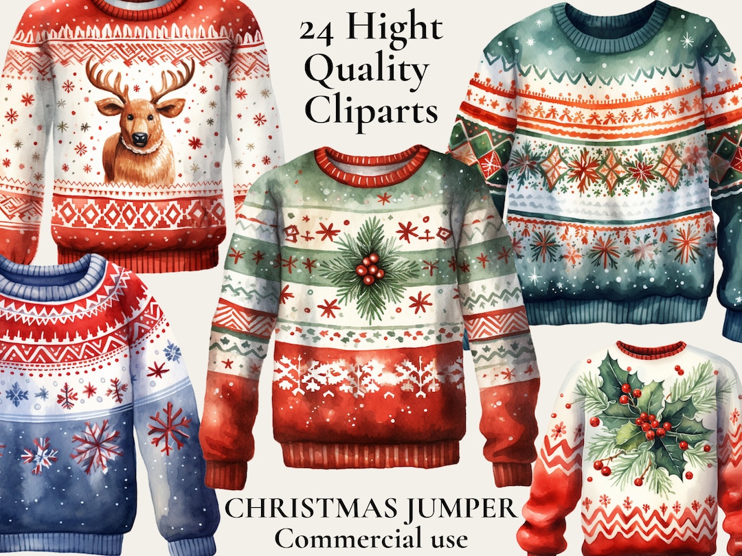 24 Watercolor Christmas Jumper Clipart, High Quality PNG Files, Ugly ...