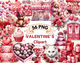 Watercolor Cute Valentines Clipart, 37 PNG Valentines Day Clipart ...