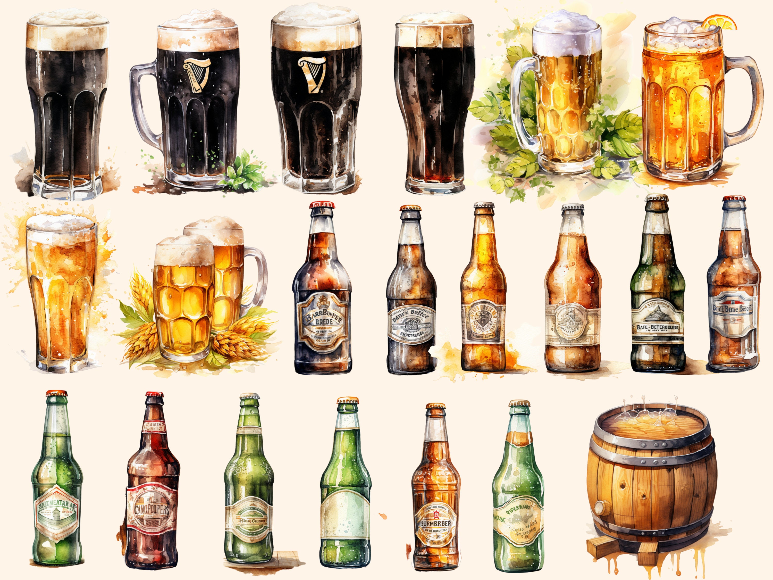 124 Beer Watercolor Clipart Bundle, Beers PNG Printable Images, Lager ...