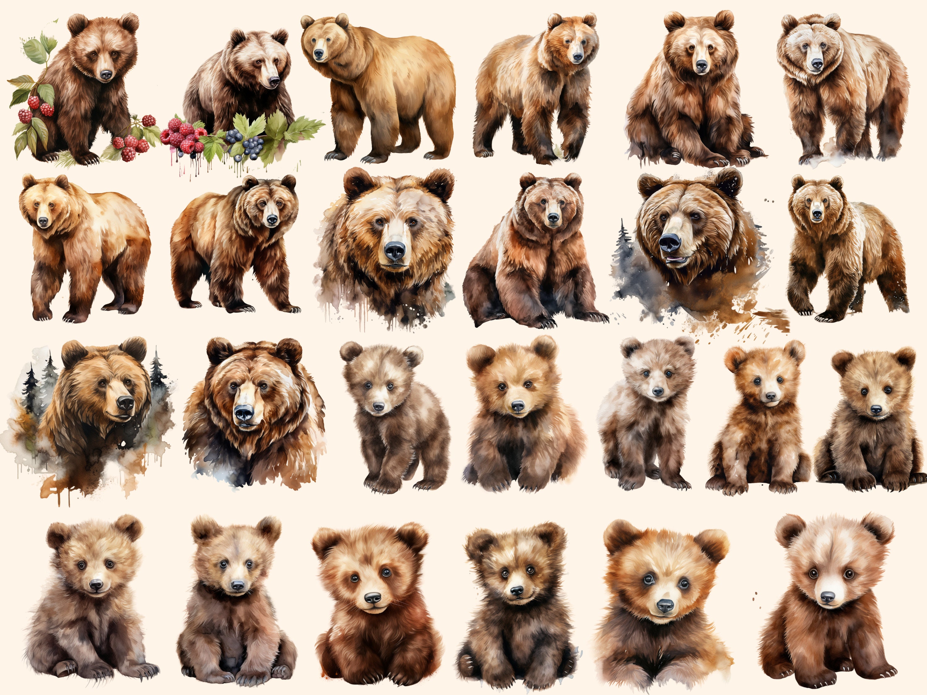 Brown Bears Watercolor Clipart Bundle 134 PNG Grizzly Images - Etsy