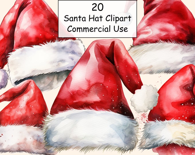 Festive Santa Hat Clipart Bundle: Holiday Art (commercial Use) (12 Jpgs ...