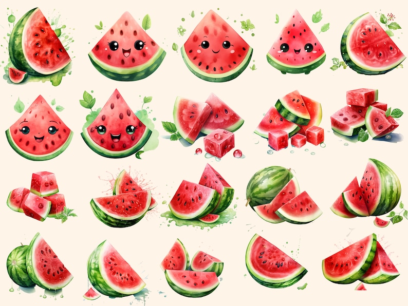 100 Watermelon Watercolor Clipart Bundle, PNG Images of Refreshing ...