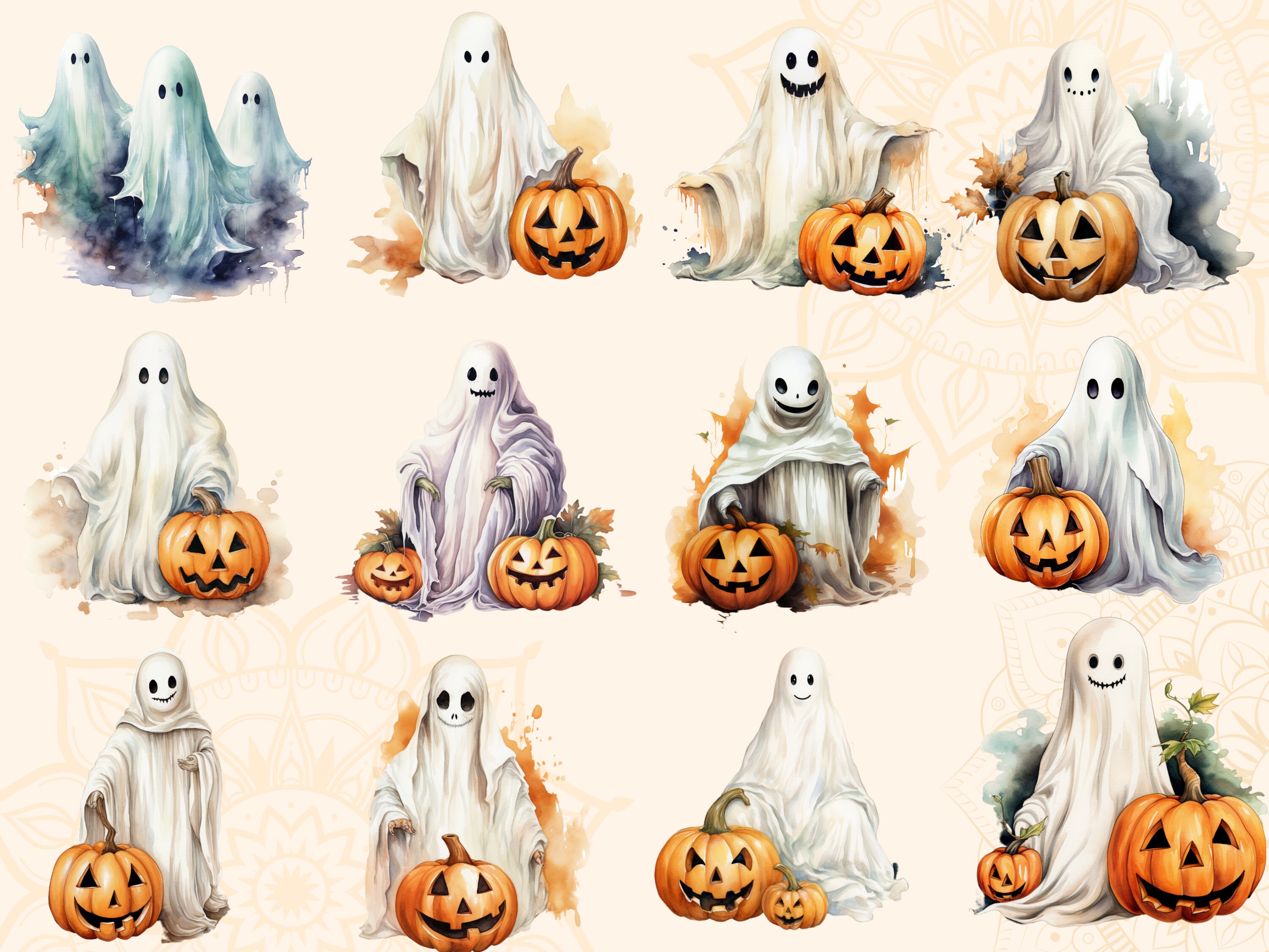 60 Spooky Halloween Ghost Clipart Watercolor Clipart - Etsy