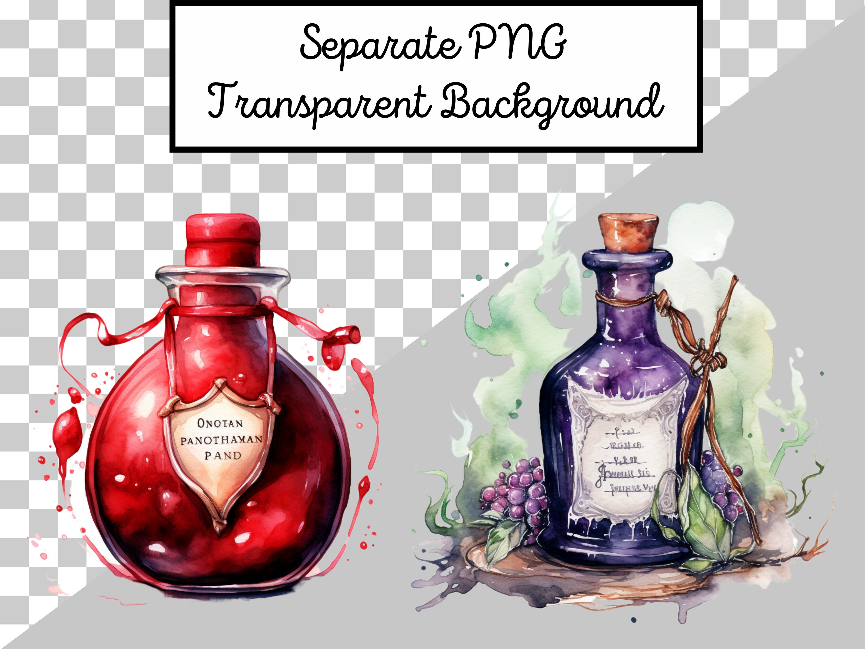 160 Witch Potion Watercolor Clipart Bundle, PNG Potions Images, Magical ...