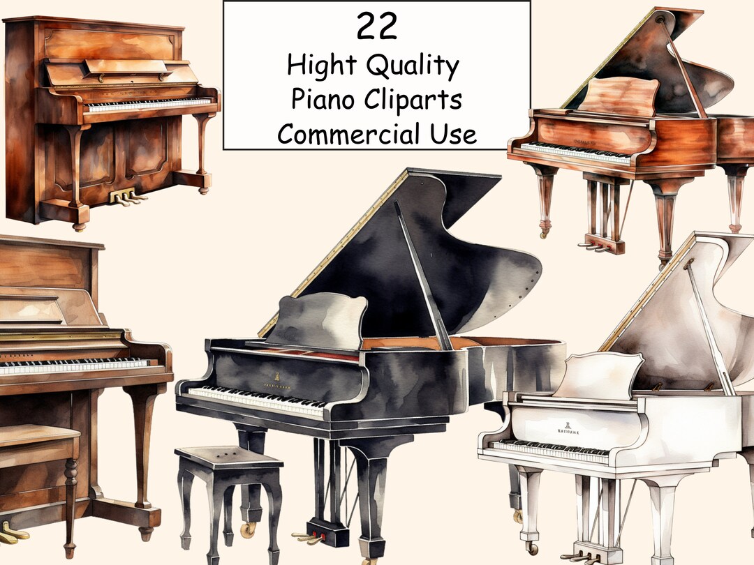 22 Watercolor Piano Clipart, Digital Png Grand Piano Musical Instrument ...