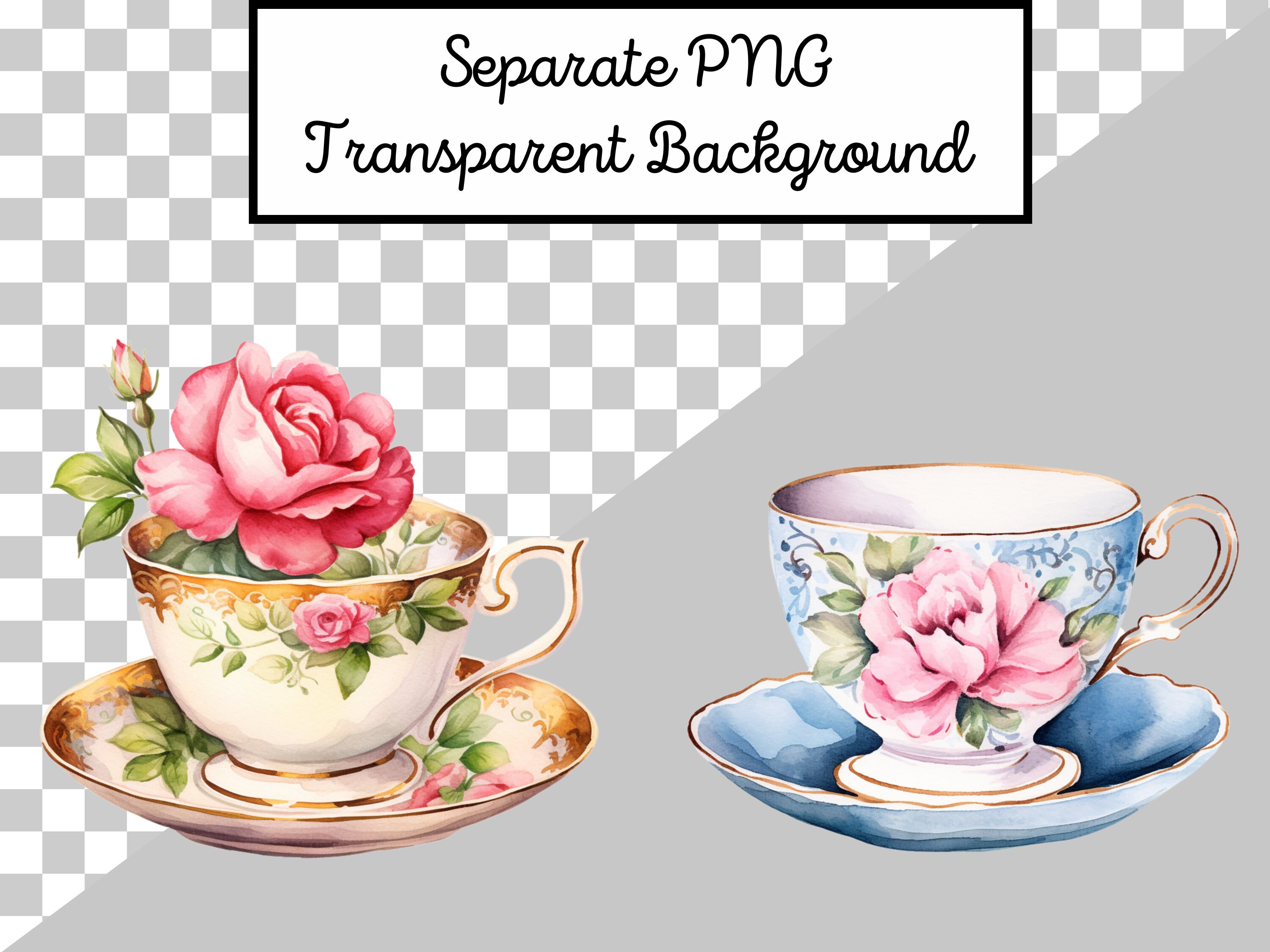 Vintage Tea Watercolor Clipart Bundle 100 PNG Antique Teacup - Etsy
