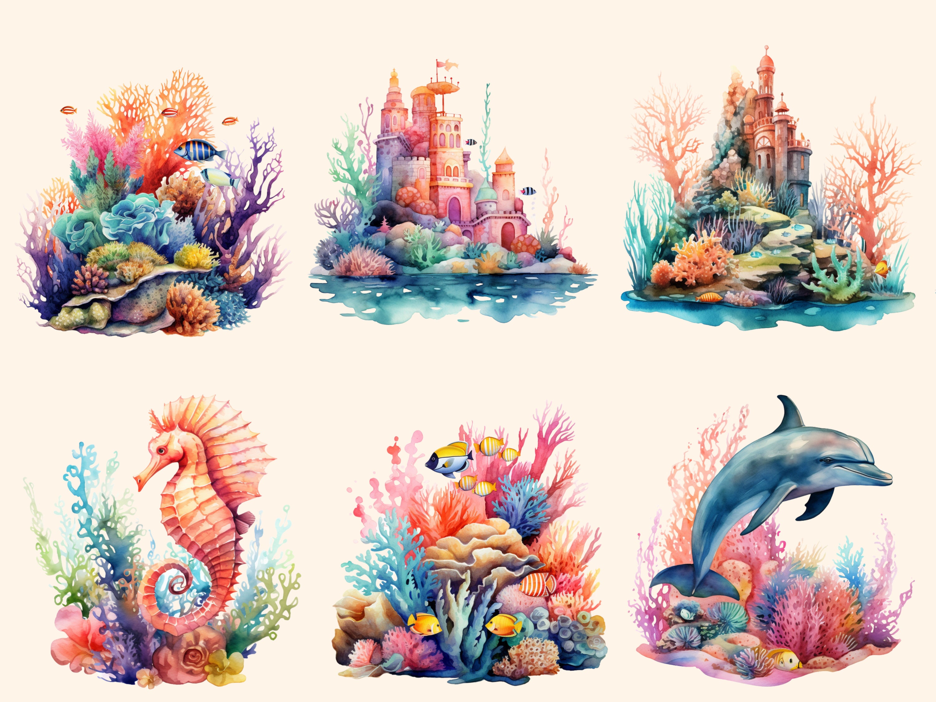 100 Coral Reefs Watercolor Clipart Bundle, Sea Reef Images, Beautiful ...