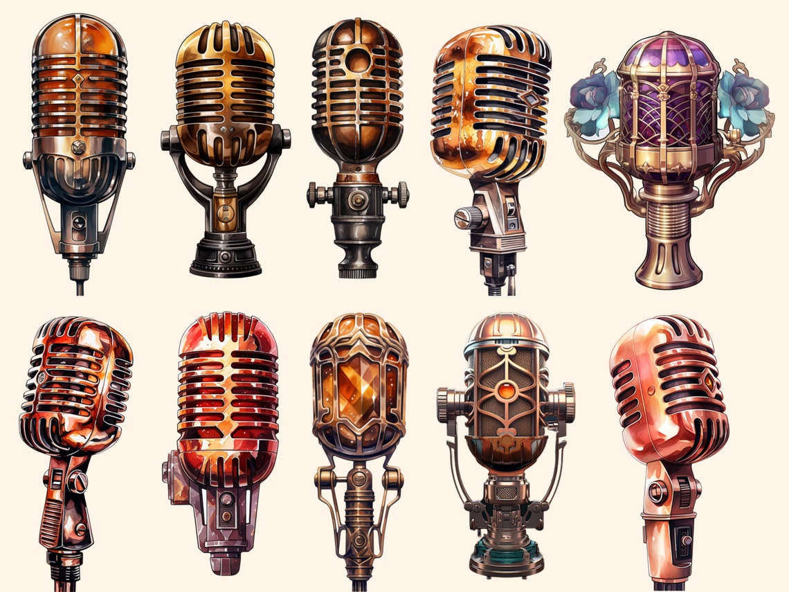 35 Steampunk Microphone Clipart, Vintage Clipart, Watercolor Steampunk ...