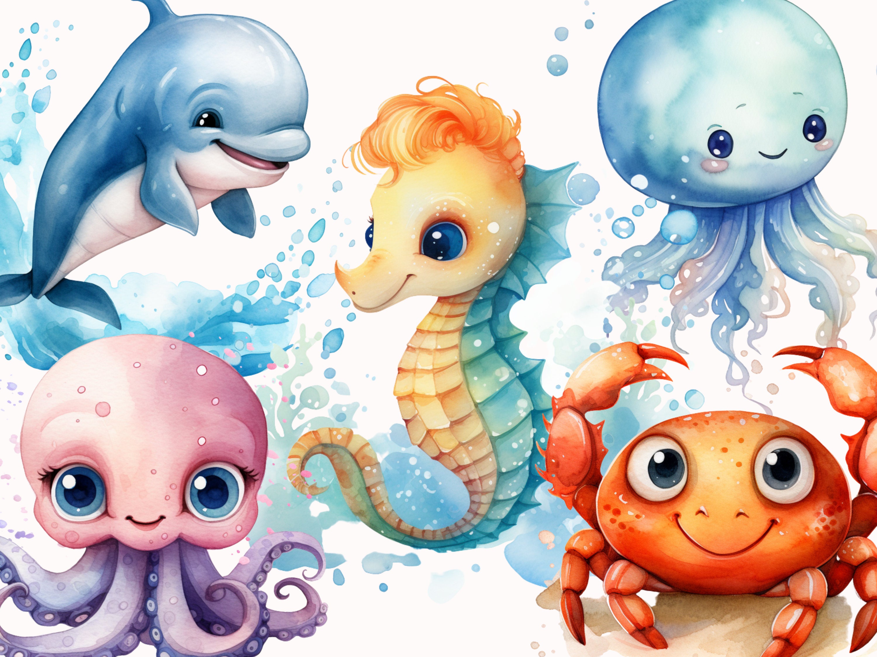 Undersea Watercolor Clipart, Children's Book, Nursery Decor, Baby Wall ...