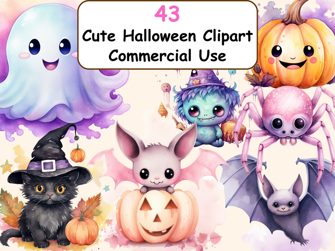 Watercolor Cute Halloween Clipart | 43 PNG Graphics, Pumpkin, Witch ...
