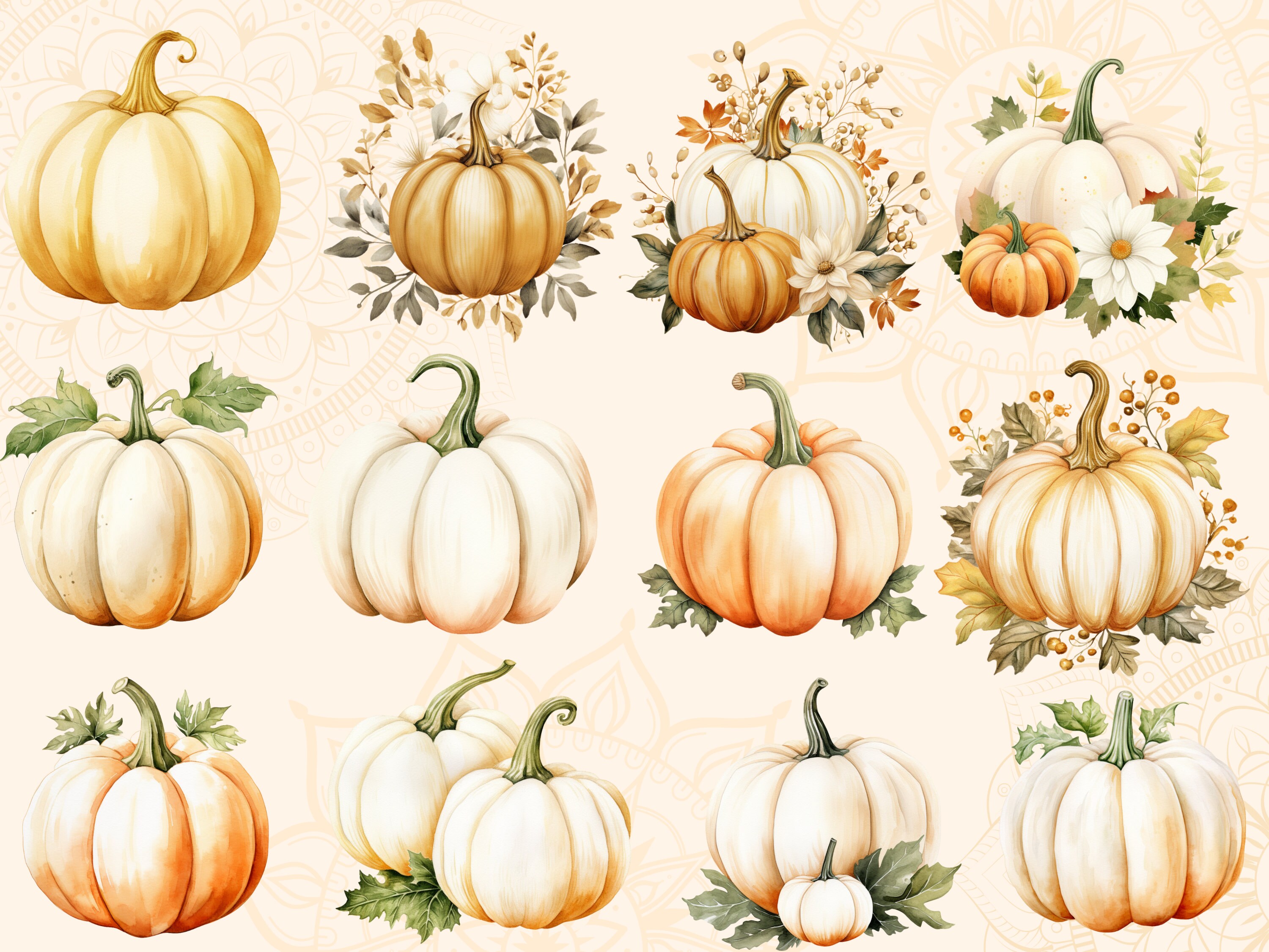 166 Watercolor Autumn Clipart Bundle , PNG Watercolor Fall Illustration ...