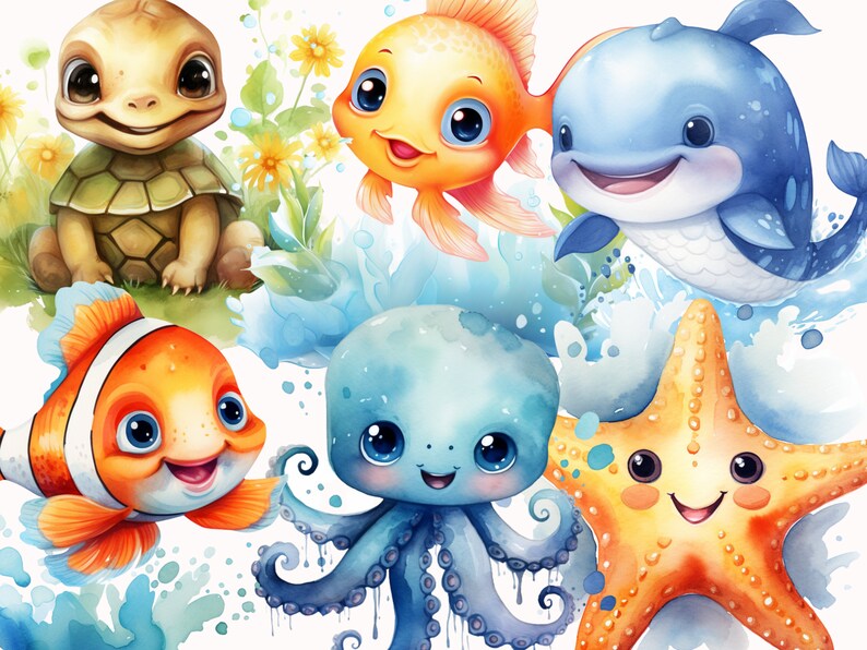 Undersea Watercolor Clipart, Children's Book, Nursery Decor, Baby Wall ...