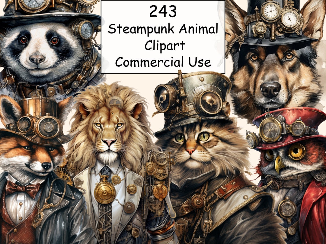 243 Steampunk Animal Bundle, PNG Steampunk Cliparts, Scrapbook ...