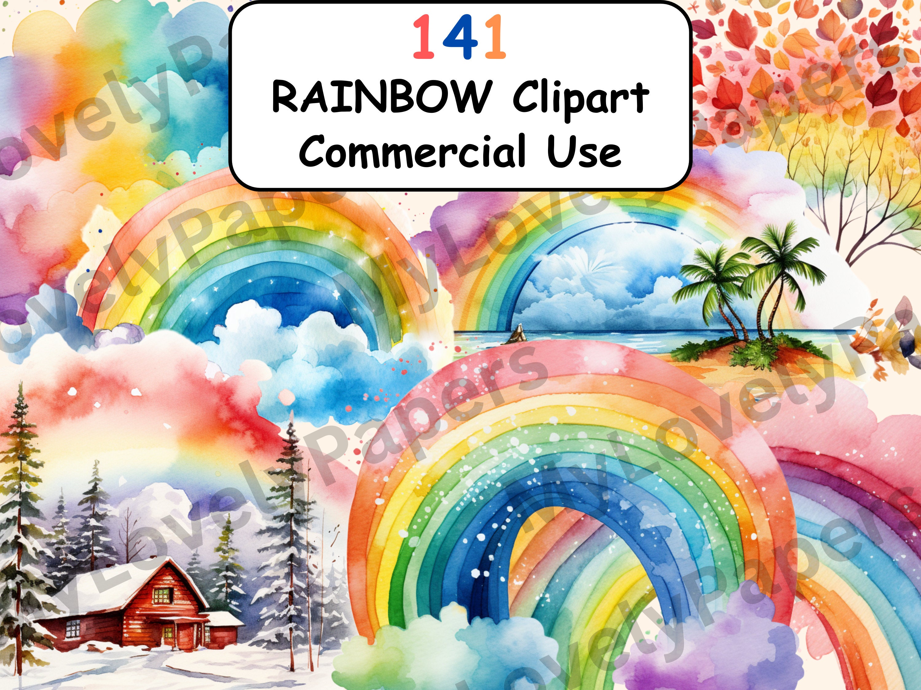 141 Watercolor Rainbow Clipart Bundle | Baby Shower Clip Art ...